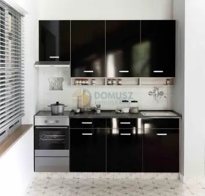 Panel A Magasfényű Fekete Konyhabútor 220 cm | Rendezze be lakását a ...